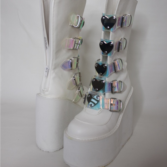 Demonia | Shoes | Demonia Swing23 White Leather Platform Size782 Boots ...